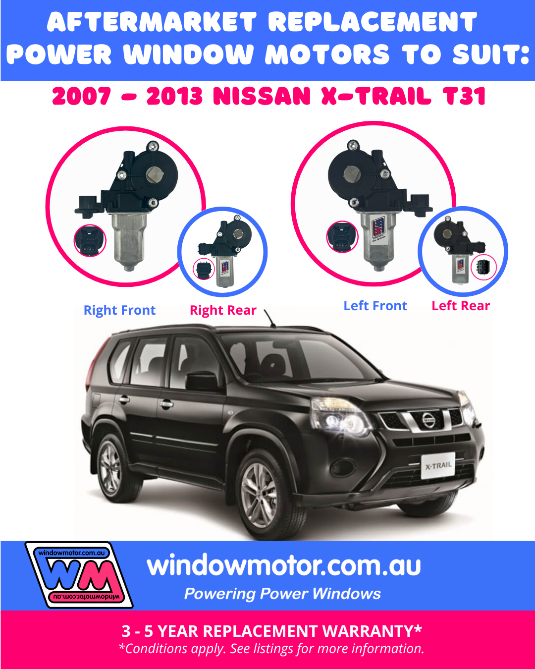 T31 X-Trail Window Motors - Aftermarket Replacements – windowmotor.com.au